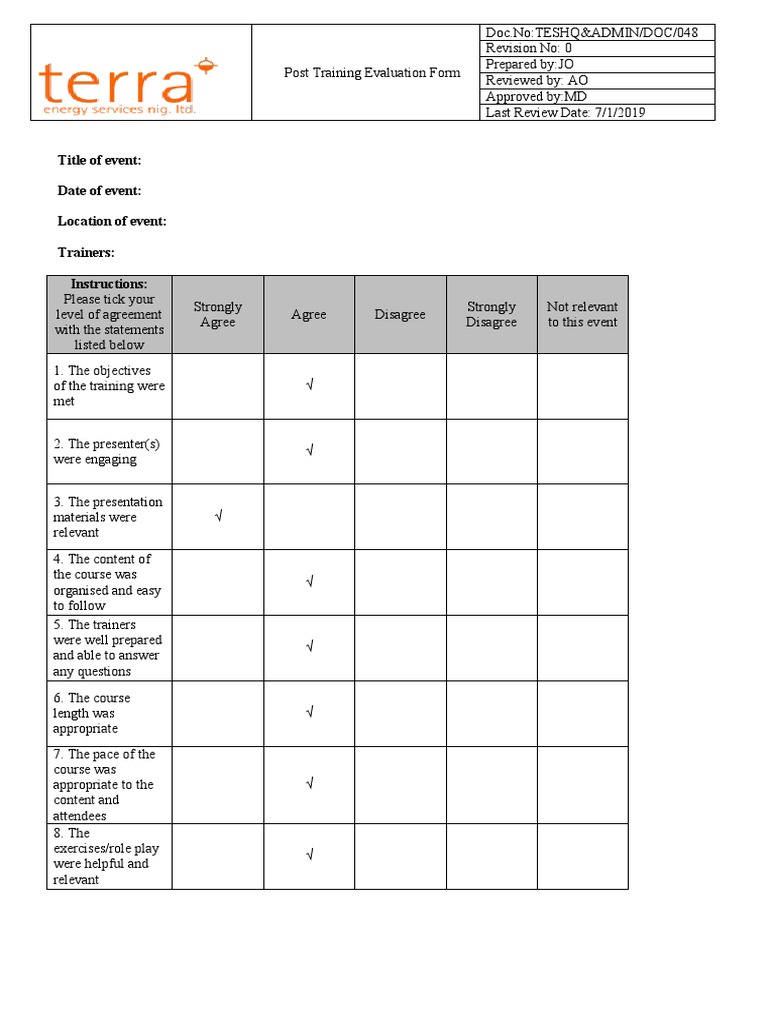 048 Post Training Evaluation Form | PDF | Career & Growth
