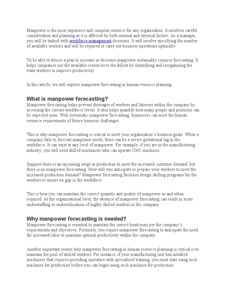 What Is Manpower Forecasting?: Workforce Management | PDF | Human ...