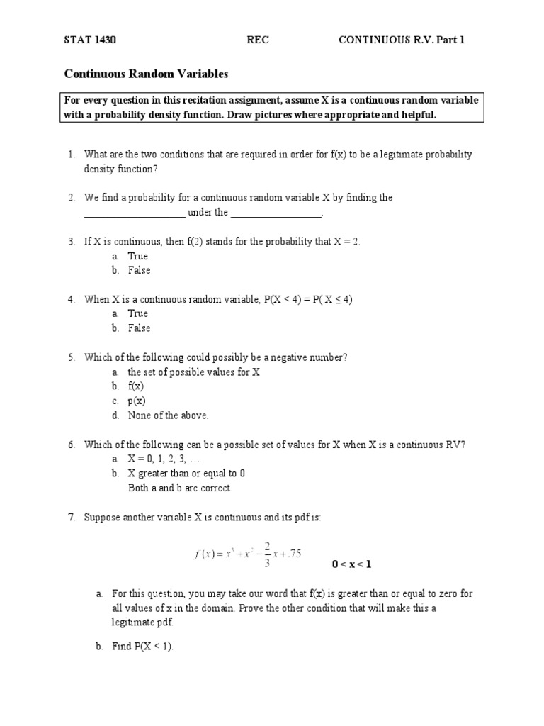 Continuous Random Variables Guide | PDF | Probability Density Function ...