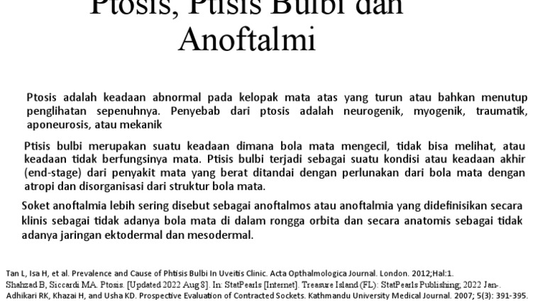 Ptosis, Ptisis Bulbi, Anoftalmos | PDF