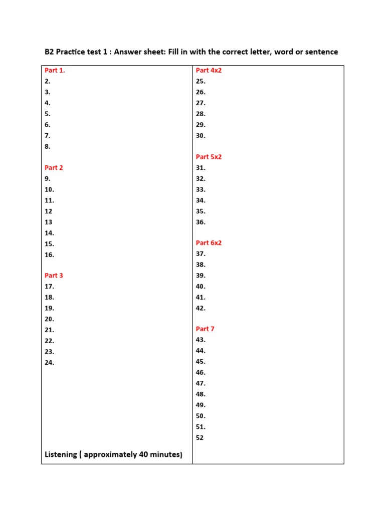 B2 Answer Sheet | PDF