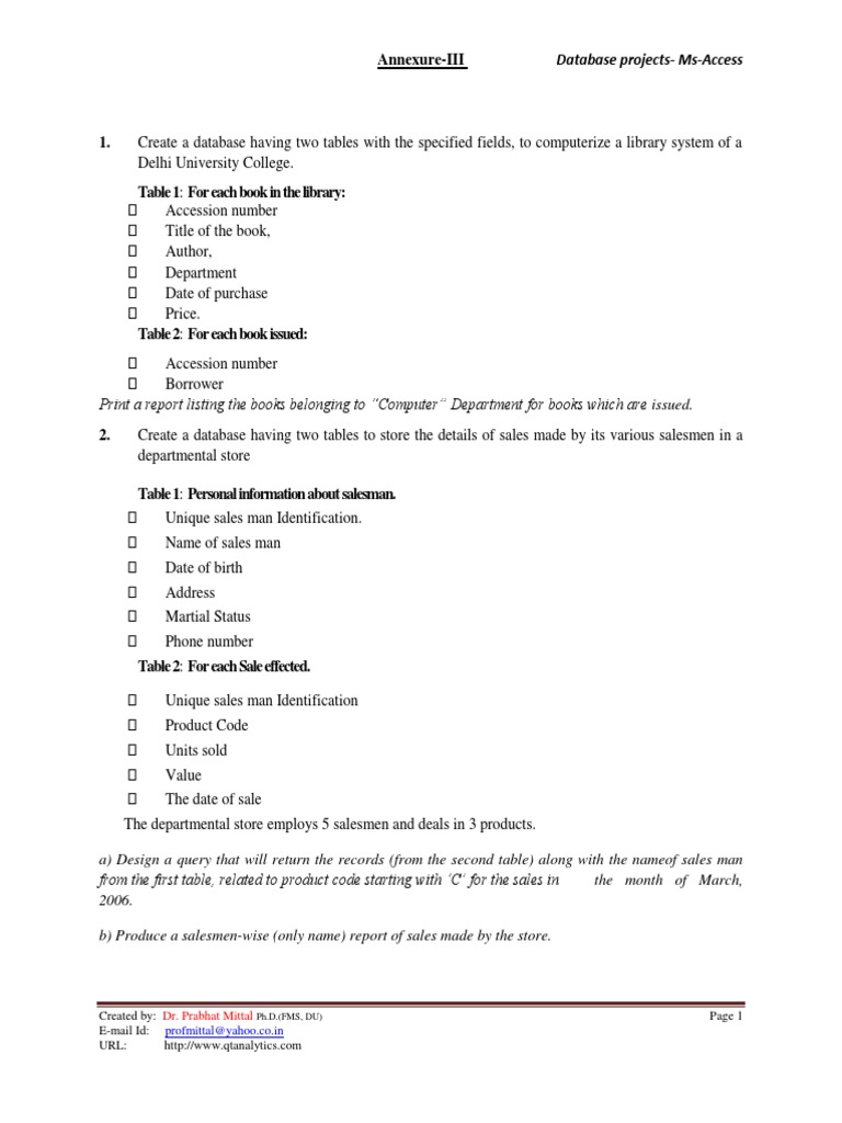 MS Access Projects for Educators | PDF | Microsoft Access | Databases