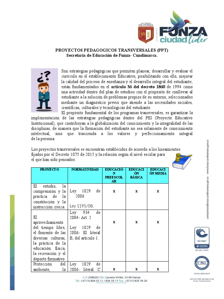 Proyectos Pedagógicos Transversales | PDF | Plan de estudios