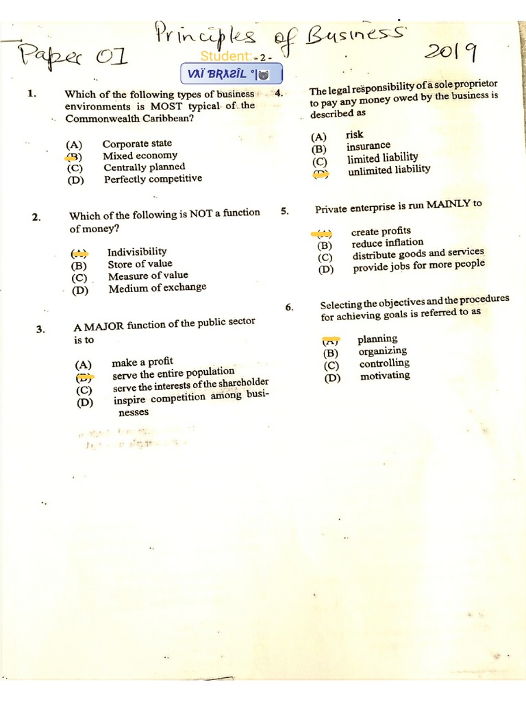 POB P1 JUN 2019 - Answers PDF | PDF