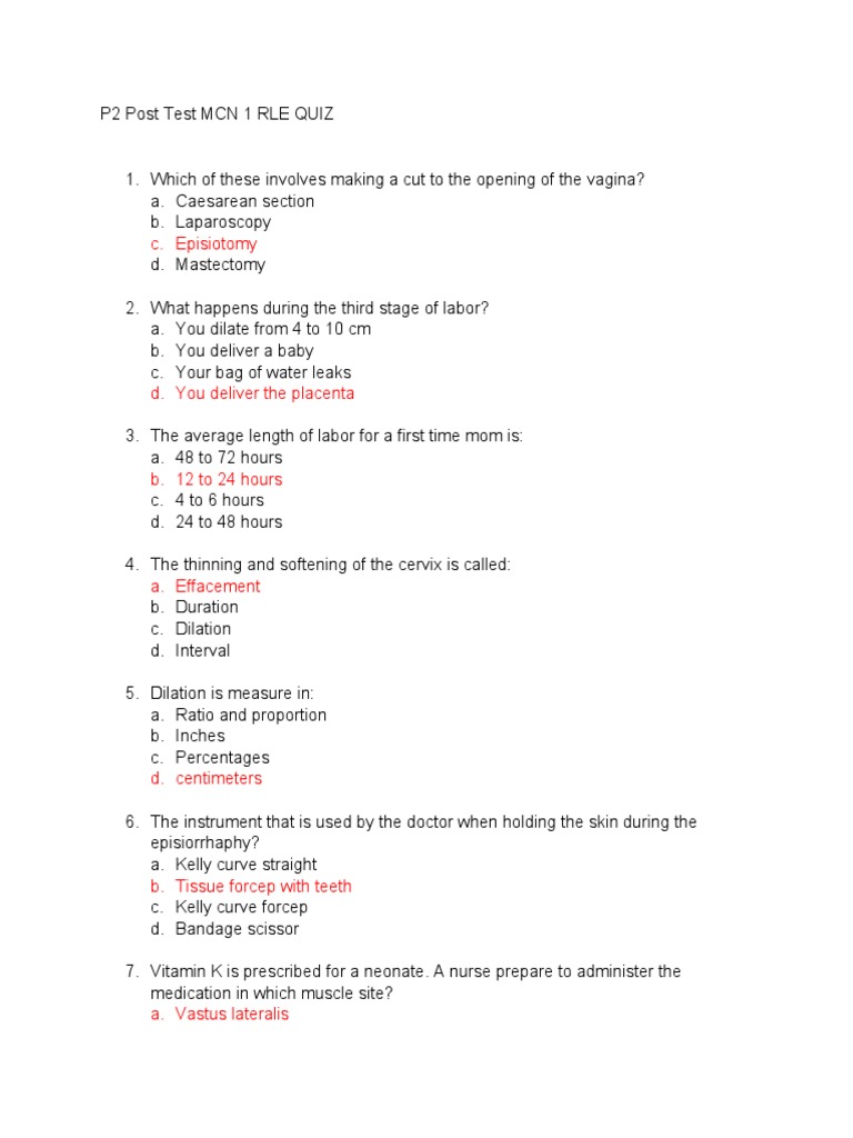 MCN - P2 Post Test (Reviewer) | PDF | Childbirth | Clinical Medicine
