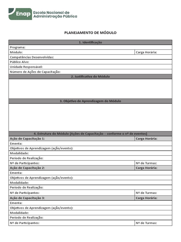 Modelo - Plano de Curso Ou Modulo | PDF