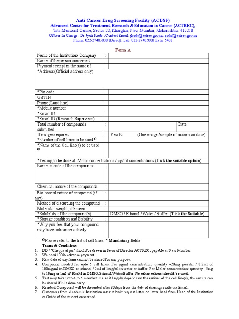 In Vitro Testing - Application Form A - 2020 | PDF | Dimethyl Sulfoxide ...