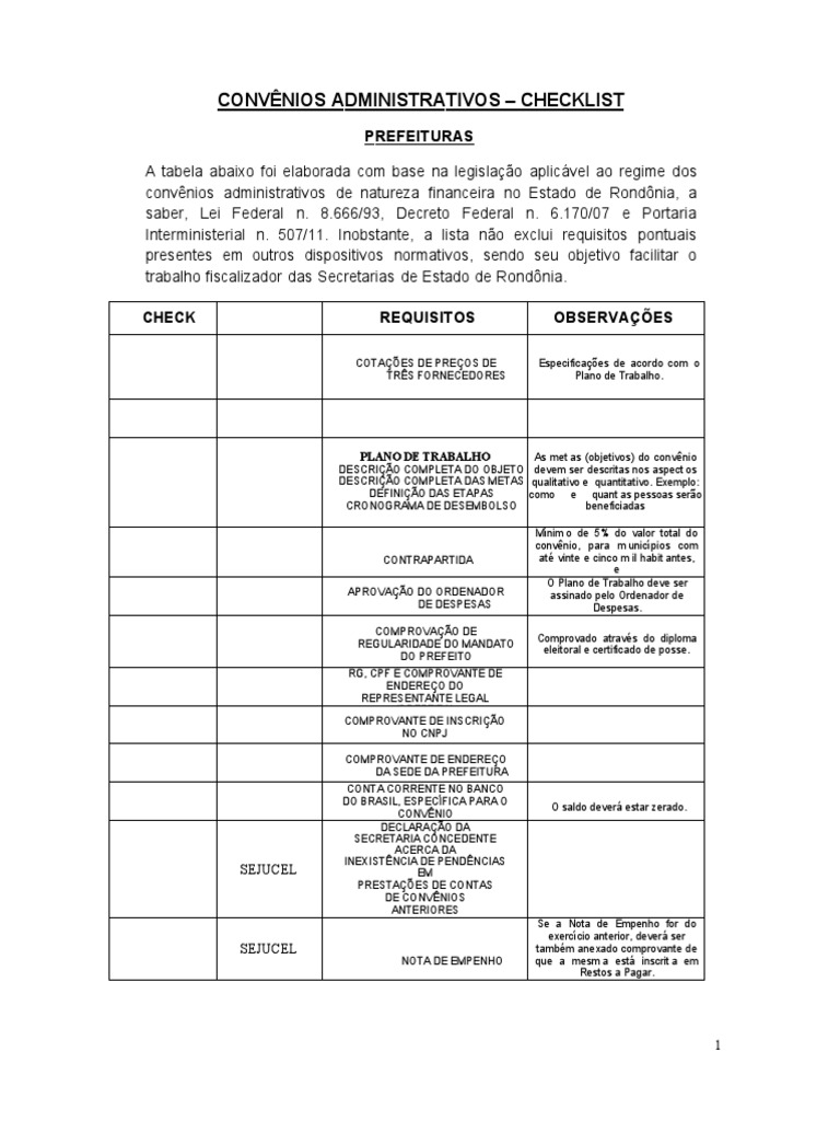 Check List - PREFEITURA Atualizado MODELO | PDF | Contabilidade | Federação