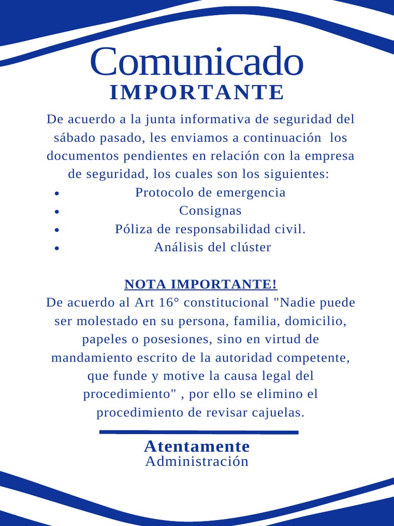 Documento A4 Comunicado Importante Corporativo Azul y Blanco PDF | PDF