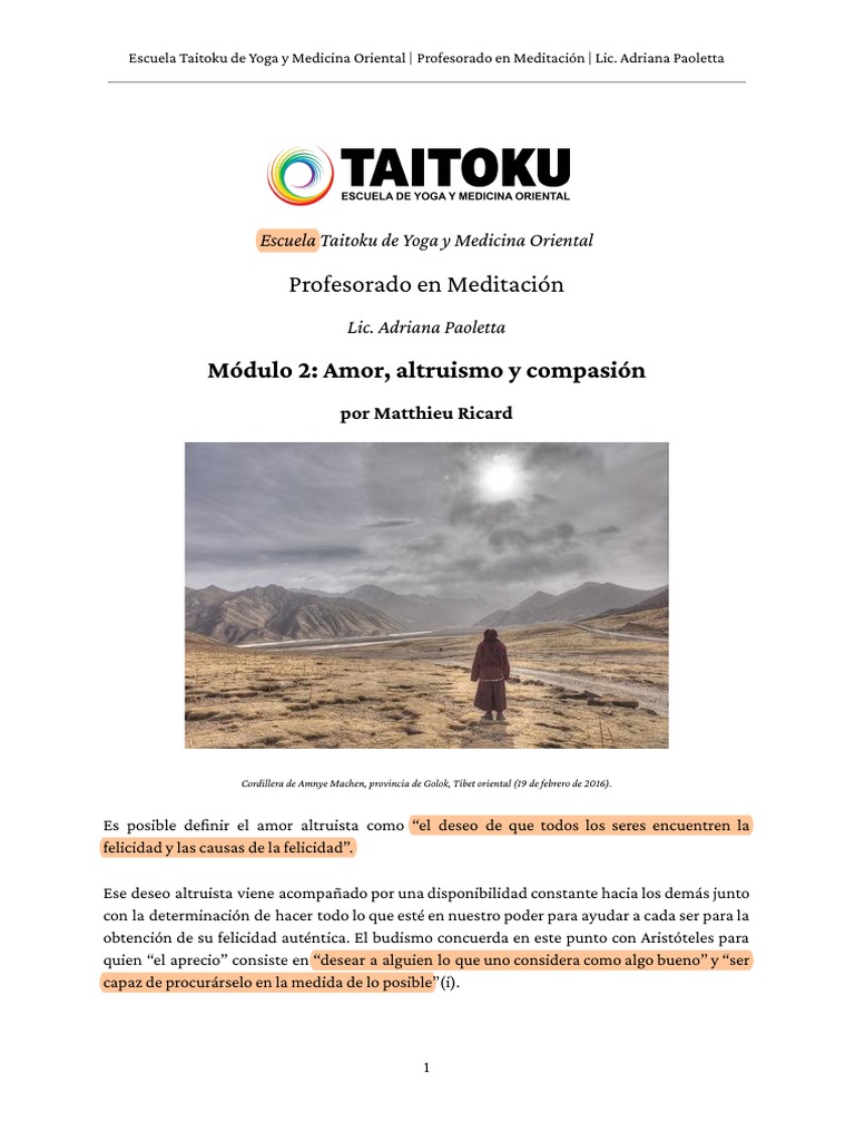 Módulo 2 - 'Amor, Altruismo y Compasión' Por M. Ricard PDF | PDF | Las emociones | Amor