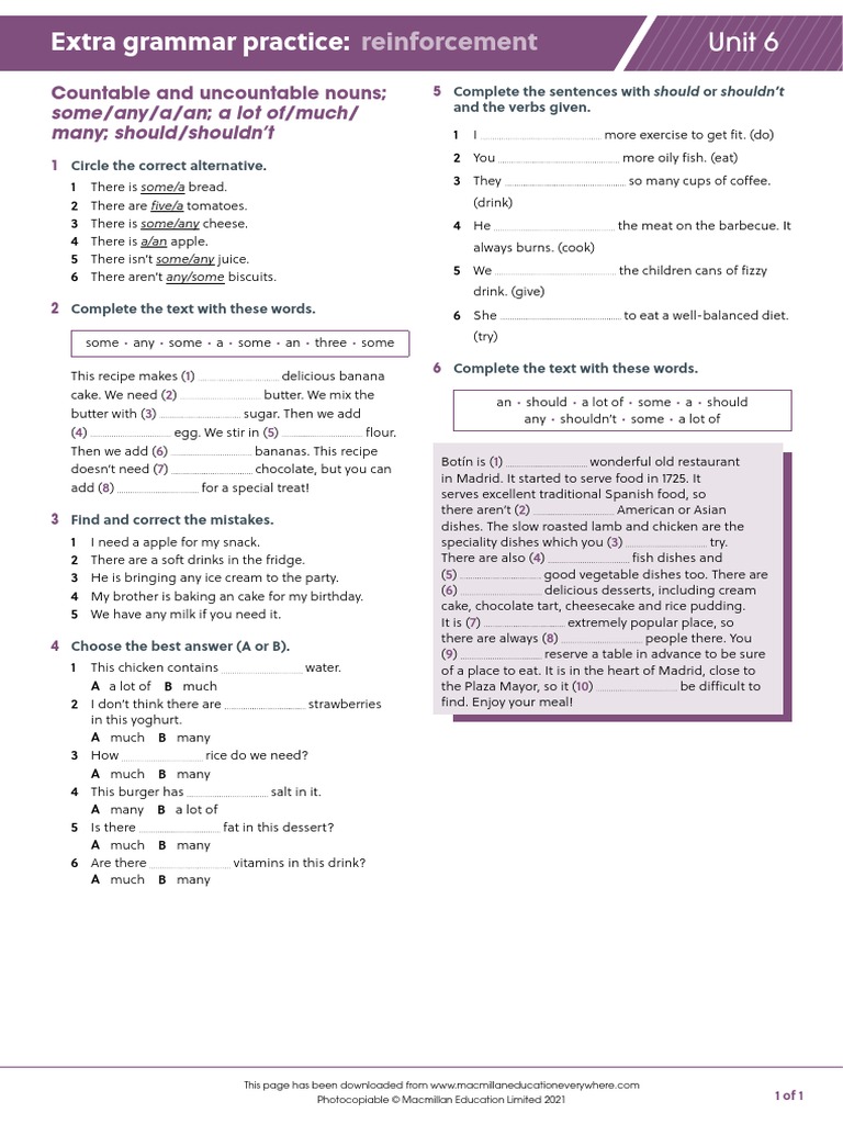 A2 U6 Extra Grammar Practice Reinforcement PDF | PDF | Cakes | Spanish ...