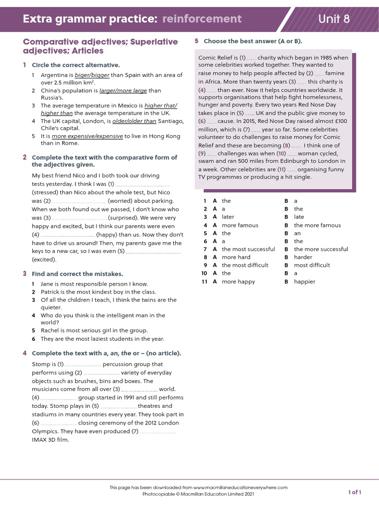 A2 U8 Extra Grammar Practice Reinforcement PDF | PDF