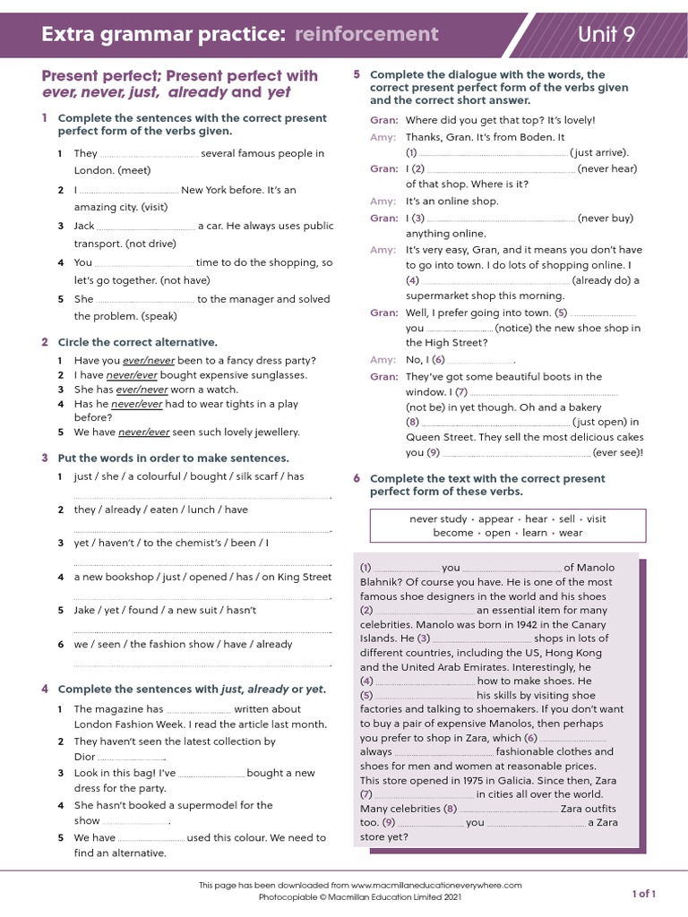 A2 U9 Extra Grammar Practice Reinforcement PDF | PDF | Fashion | Clothing