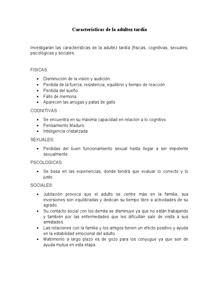 Características de La Adultez Tardía | PDF