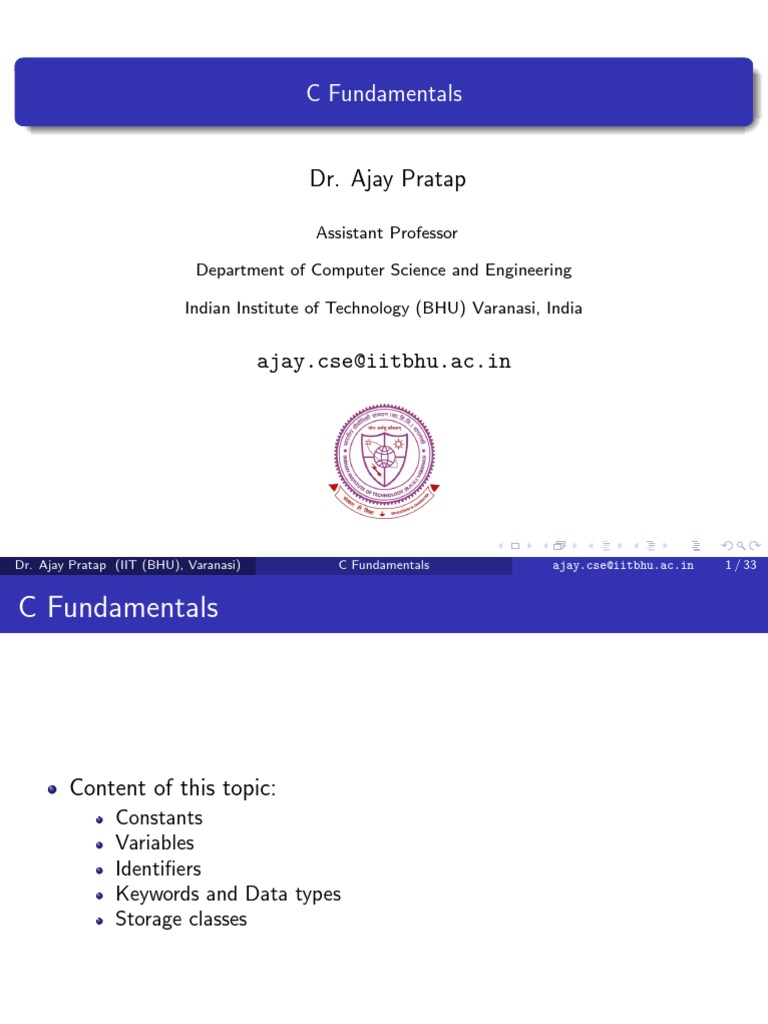 C Fundamentals: Dr. Ajay Pratap | PDF | Integer (Computer Science) | Variable (Computer Science)