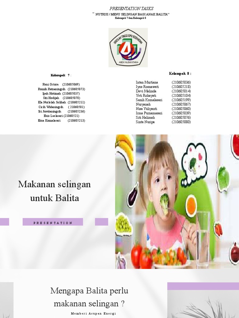 Nutrisi Dan Menu Selingan Untuk Balita Kelompok 7 Dan 8 | PDF | Memasak ...