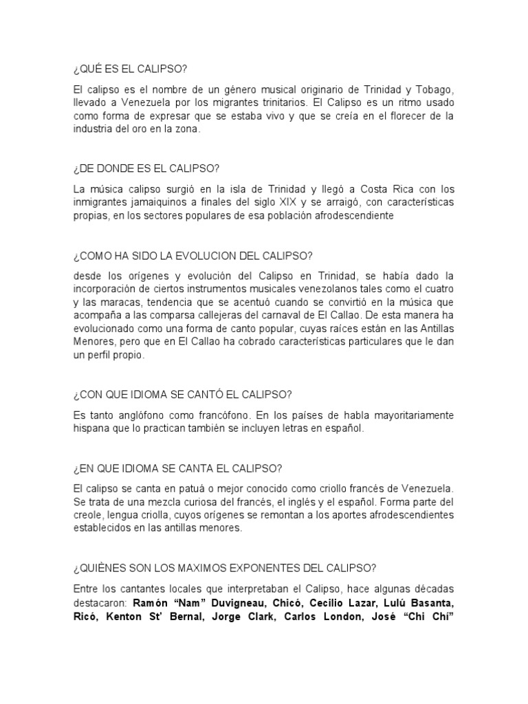 Qué Es El Calipso | PDF | Cultura de las Americas