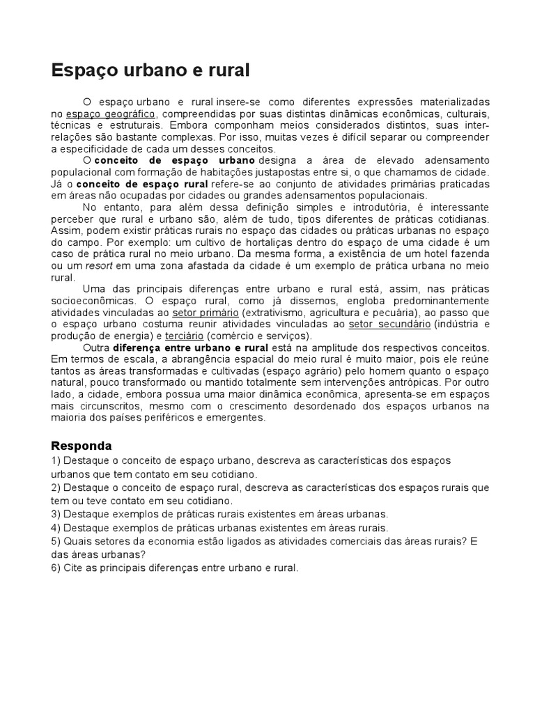 Espaço Urbano e Rural | PDF