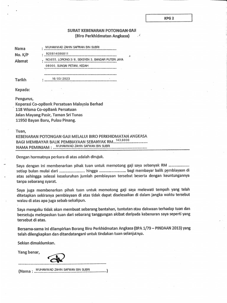 Muhammad Zahin Safwan Bin Subri Personal Details | PDF