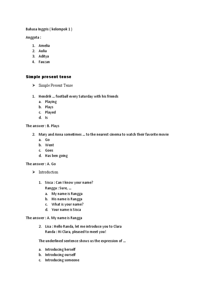 File Soal B Ingg Kelas 1 e | PDF | Clause | Sentence (Linguistics)