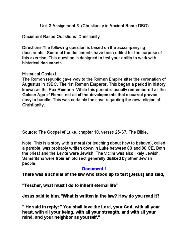Unit 3 Assignment 6 - (Christianity in Ancient Rome DBQ) | PDF | Paul ...