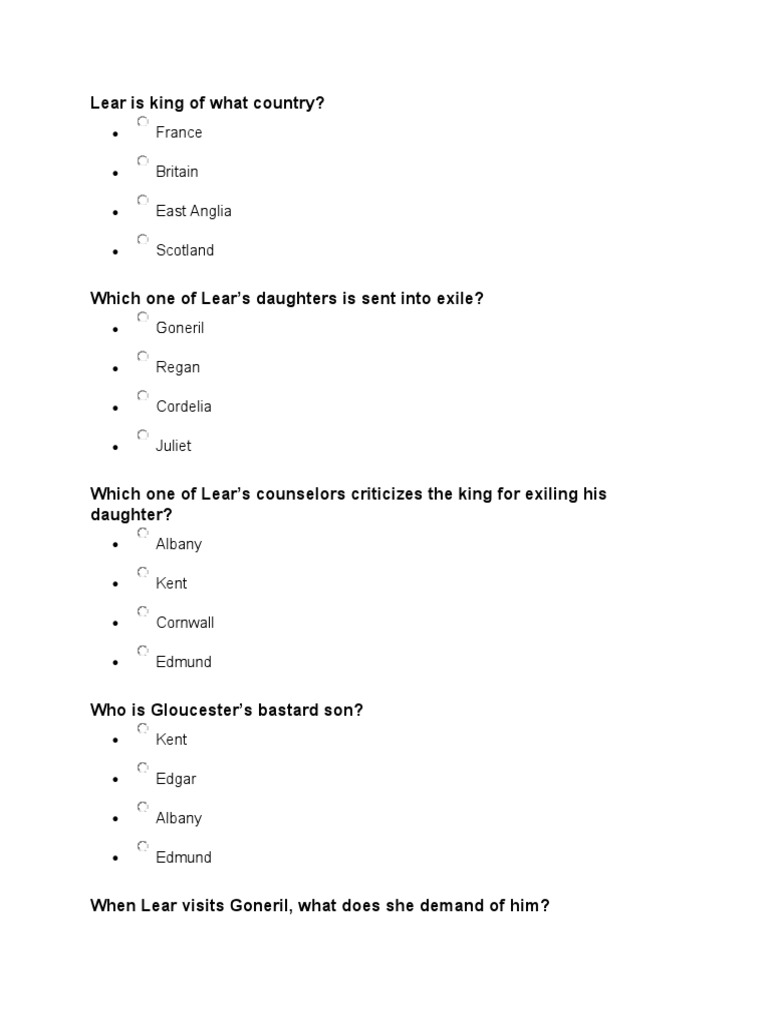 King Lear Test | PDF | King Lear
