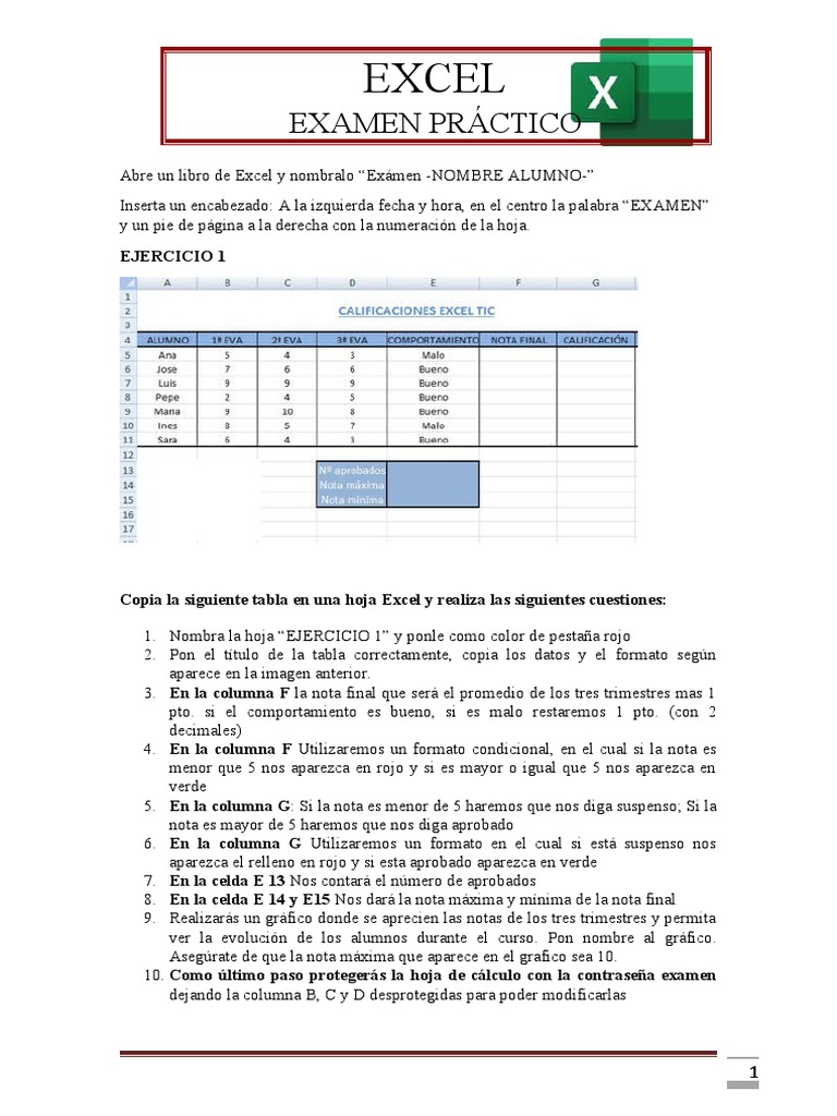Examen Práctico de Excel: Ejercicios y Formatos | PDF | Microsoft Excel | Microsoft Office
