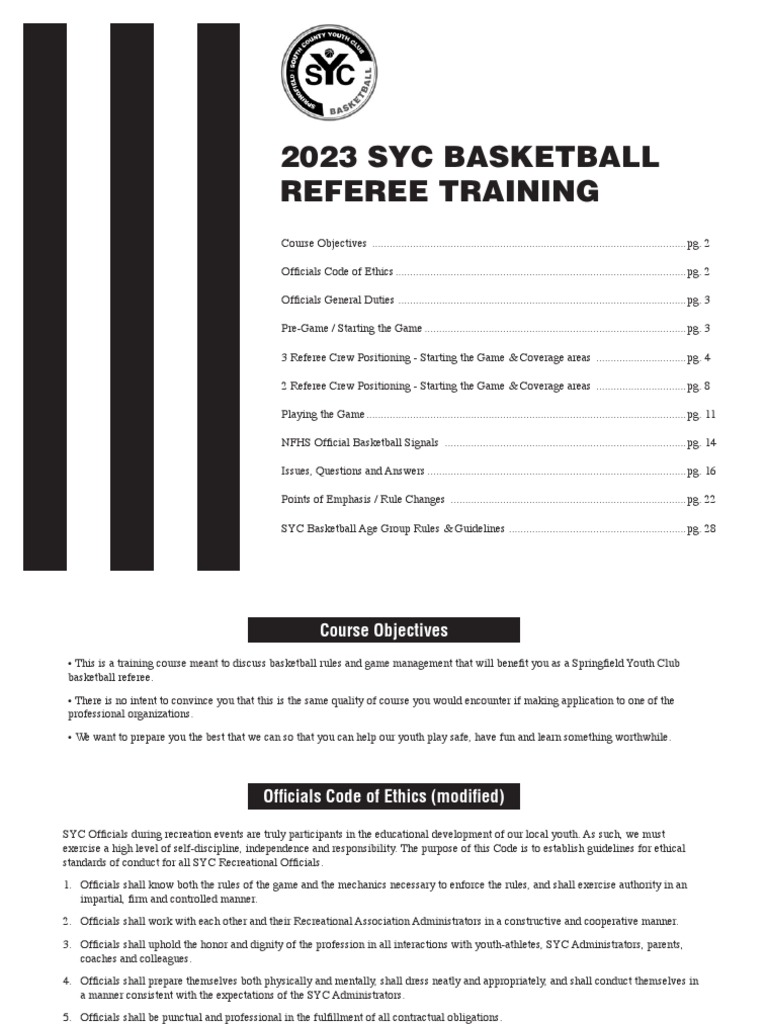 SYC Basketball Referee Training Guide | PDF | Rules | Indoor Sports