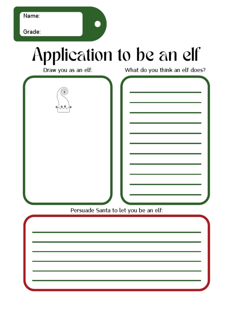 Elf Application - Writing Prompt Worksheet PDF | PDF
