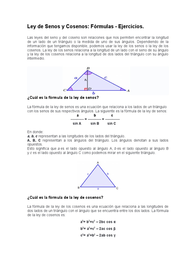 Uno-Ley de Senos y Cosenos | PDF | Triángulo | Funciones trigonométricas