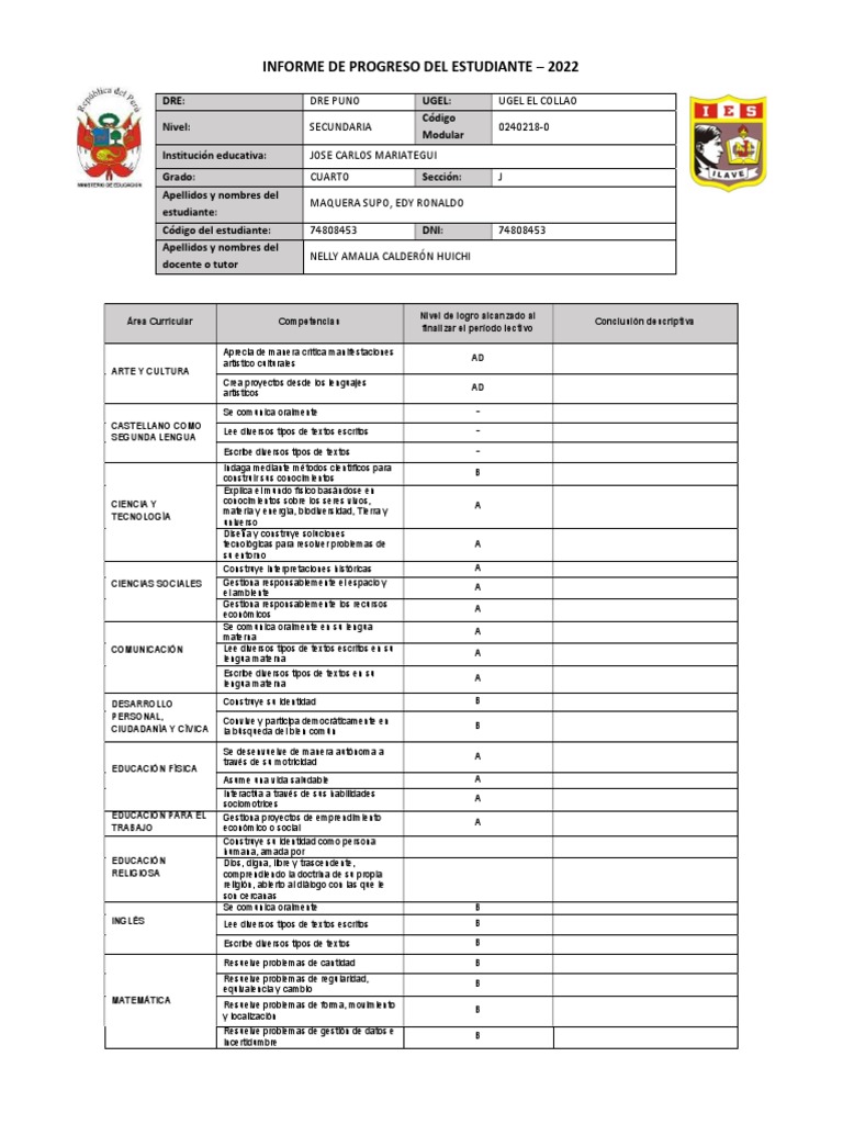 Modelo de Boleta de Notas | PDF | Cognición