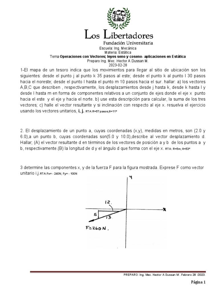EJ PROPUESTOS Corte 1 Enviados Marzo 6-23 PDF | PDF | Vector Euclidiano | Sistema de coordenadas ...