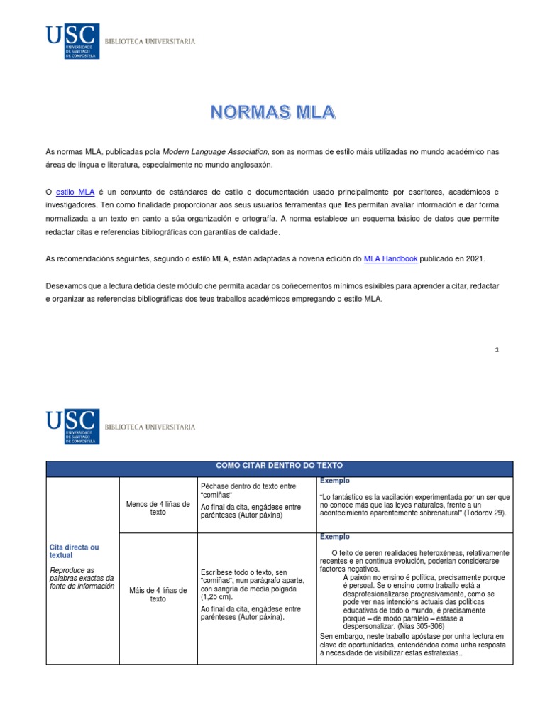 Citas e Referencias Estilo Mla PDF | PDF