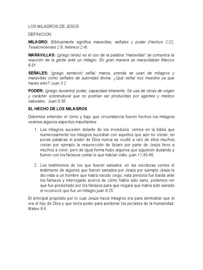 Milagros de Jesús: Definición y Hechos | PDF