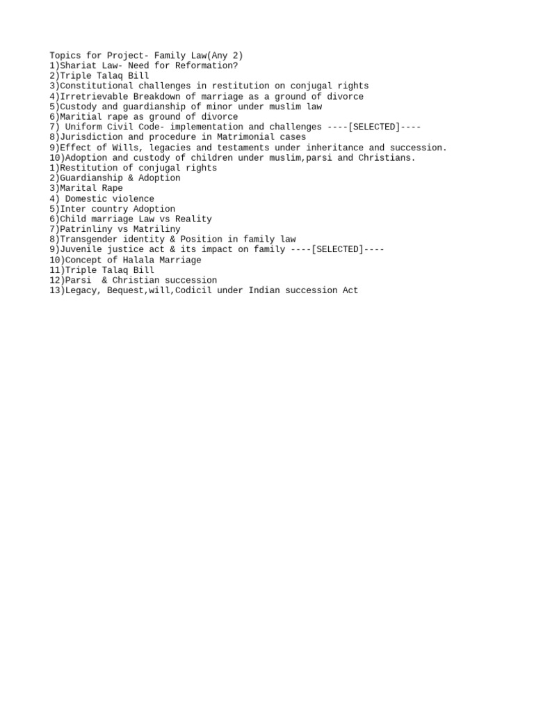 Family Law Assignment Topics | PDF Family Law Assignment Topics | PDF