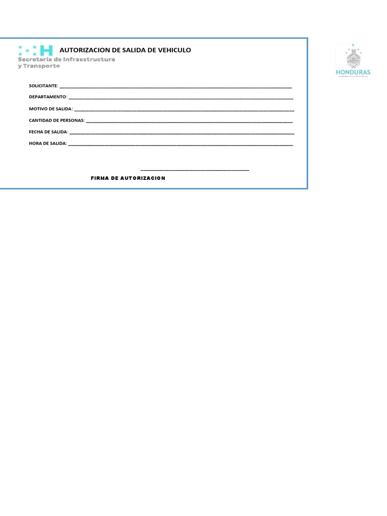 formato de autorizacion de salida de vehiculo | PDF