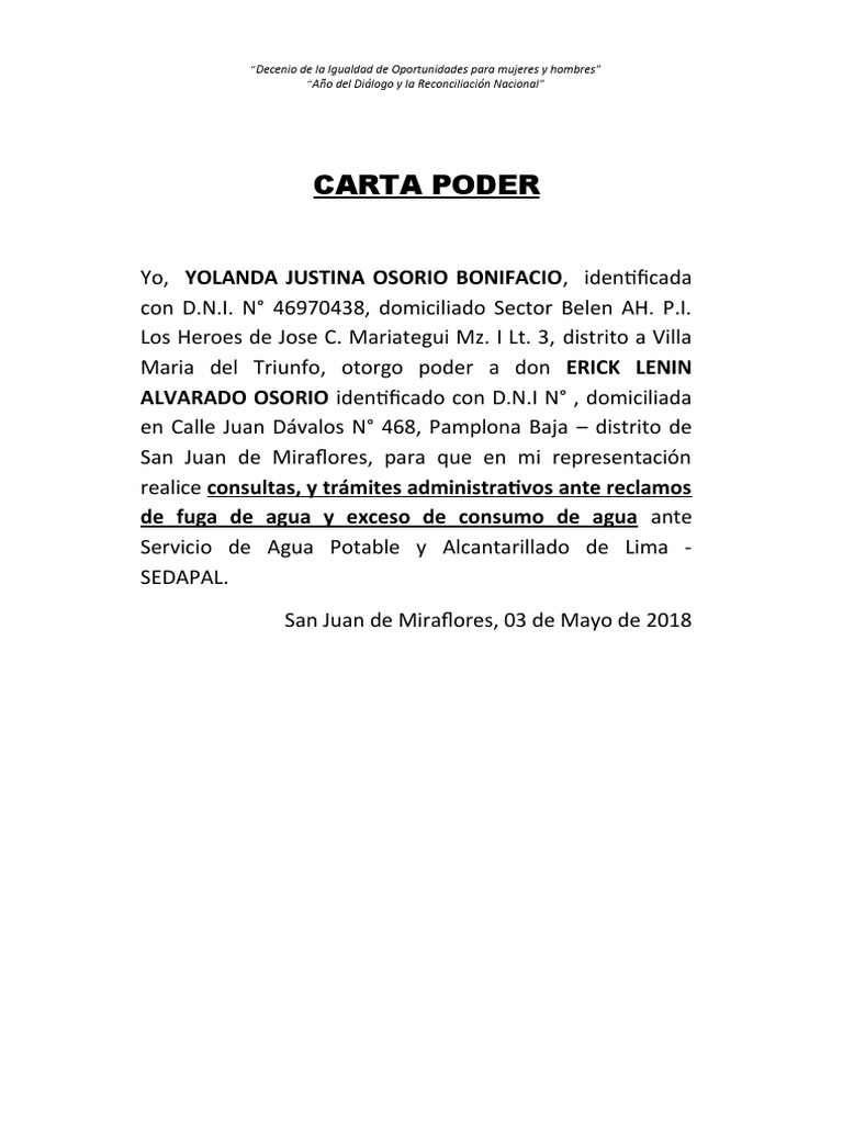 CARTA PODER YOLANDA.docx | PDF