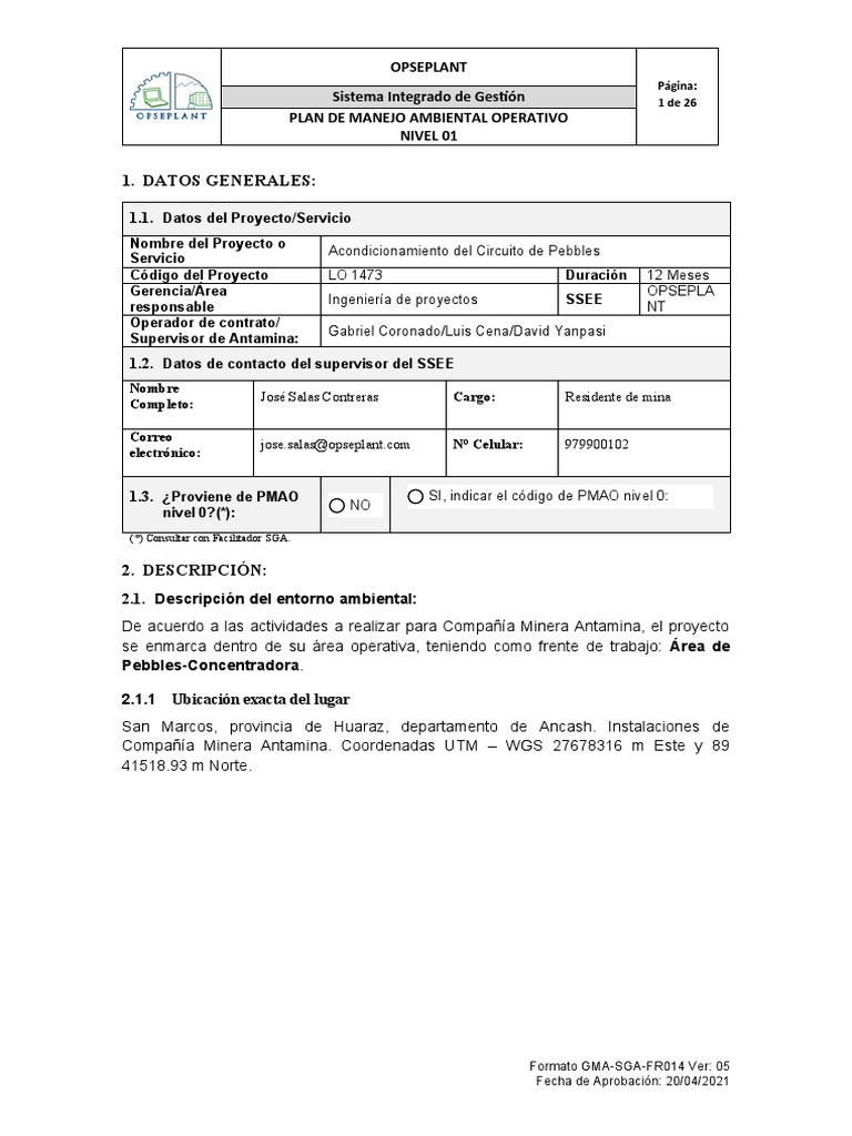 GMA-SGA-FR014 - PMAO - Nivel 1 - ACONDICIONAMIENTO DEL CIRCUITO DE ...