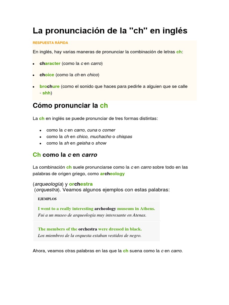 Pronunciación de "ch" en inglés | PDF