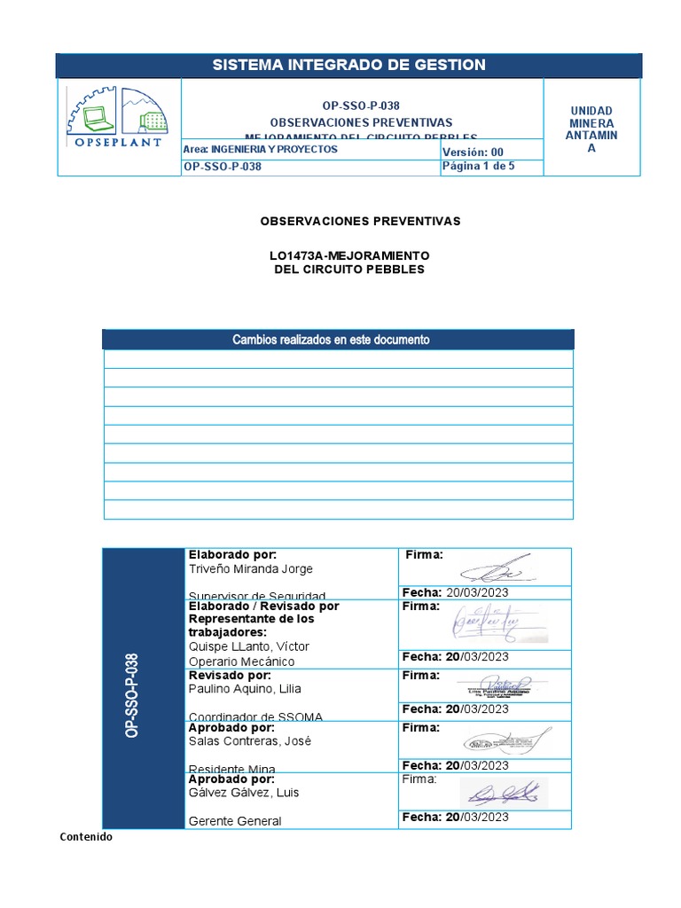 Op-Sso-P-038 Observación Preventiva | PDF