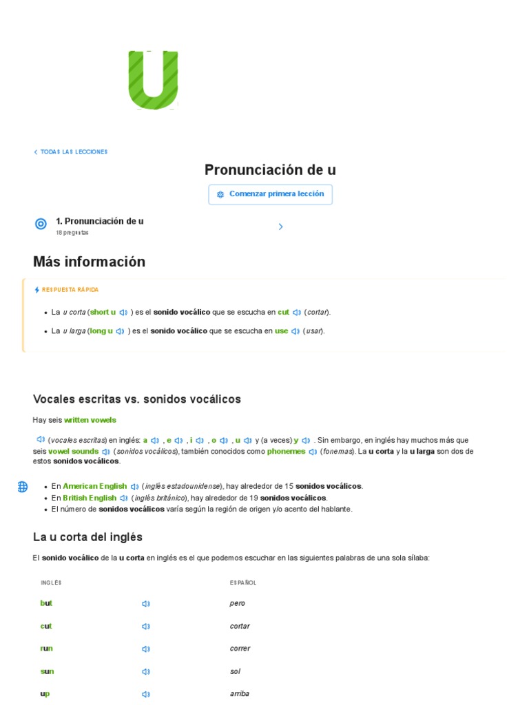 Pronunciación de la U en Inglés | PDF | Idioma en Inglés | Lingüística
