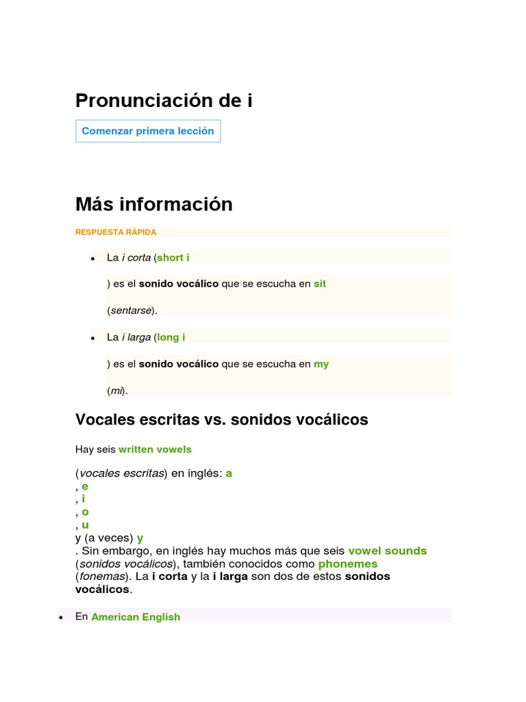 Pronunciación de la vocal "i" en inglés | PDF | Idioma en Inglés | Fonética
