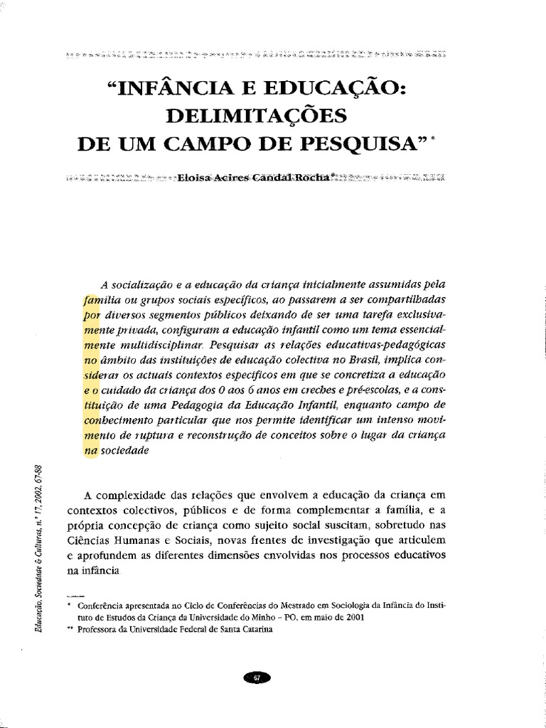 Eloisa - ROCHA - 2002 - Infancia e Educacao | PDF