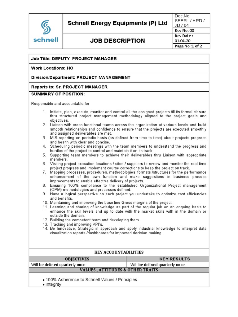 Deputy Project Manager Job Overview | PDF | Project Management | Business