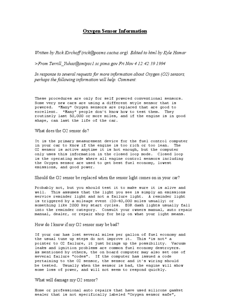 Oxygen Sensor Information | PDF | Internal Combustion Engine | Machines