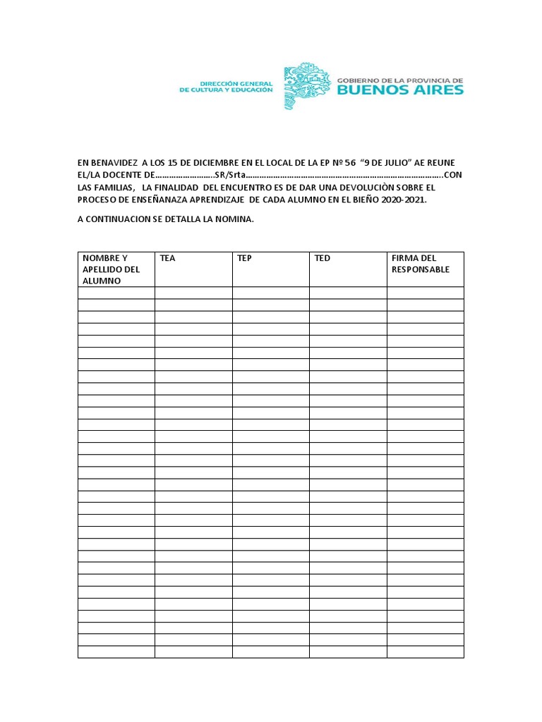 Acta para Firma de Padres | PDF