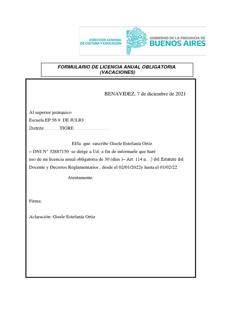 FORMULARIO LICENCIA ANUAL | PDF
