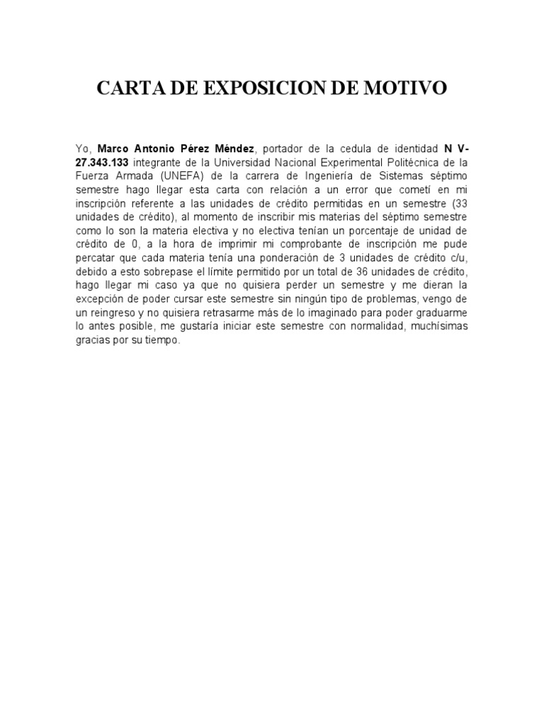 Carta de Exposicion de Motivo | PDF