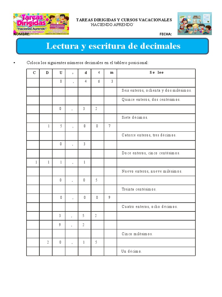 Actividades de Números Decimales | PDF