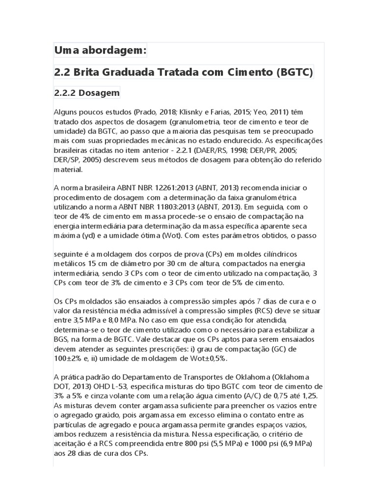 Dosagem da Brita Graduada Tratada com Cimento | PDF | Cimento ...
